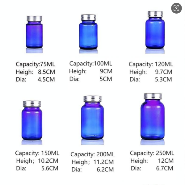 China Different capacity of Blue color Pharmaceutical Glass Bottles ...